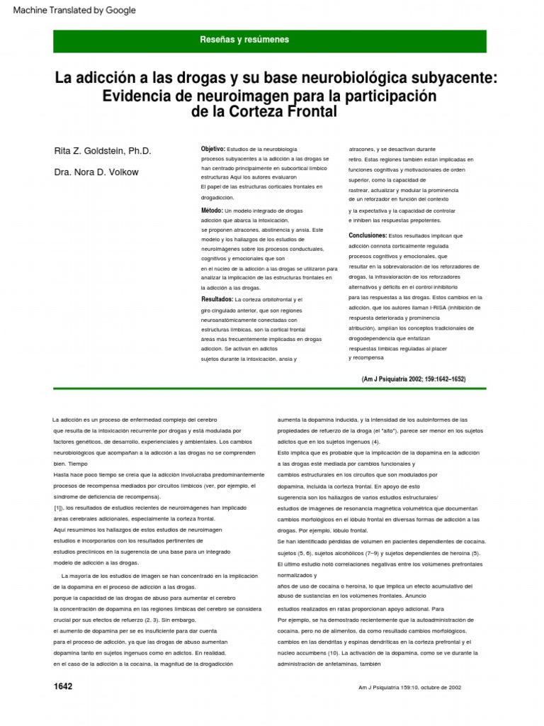 TRADUCCION Bases Neurobiologicas de La Adiccion N Volkow R Goldstein | PDF | La dependencia de ...