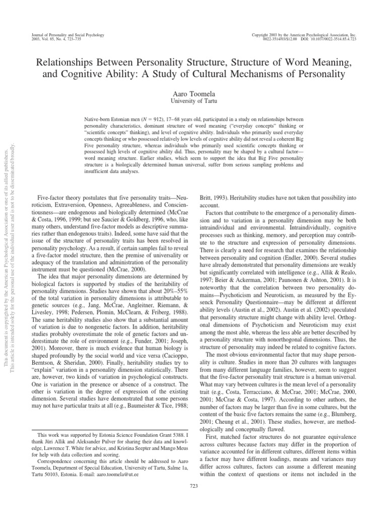 Relationships Between Personality Structure, Structure of Word Meaning ...