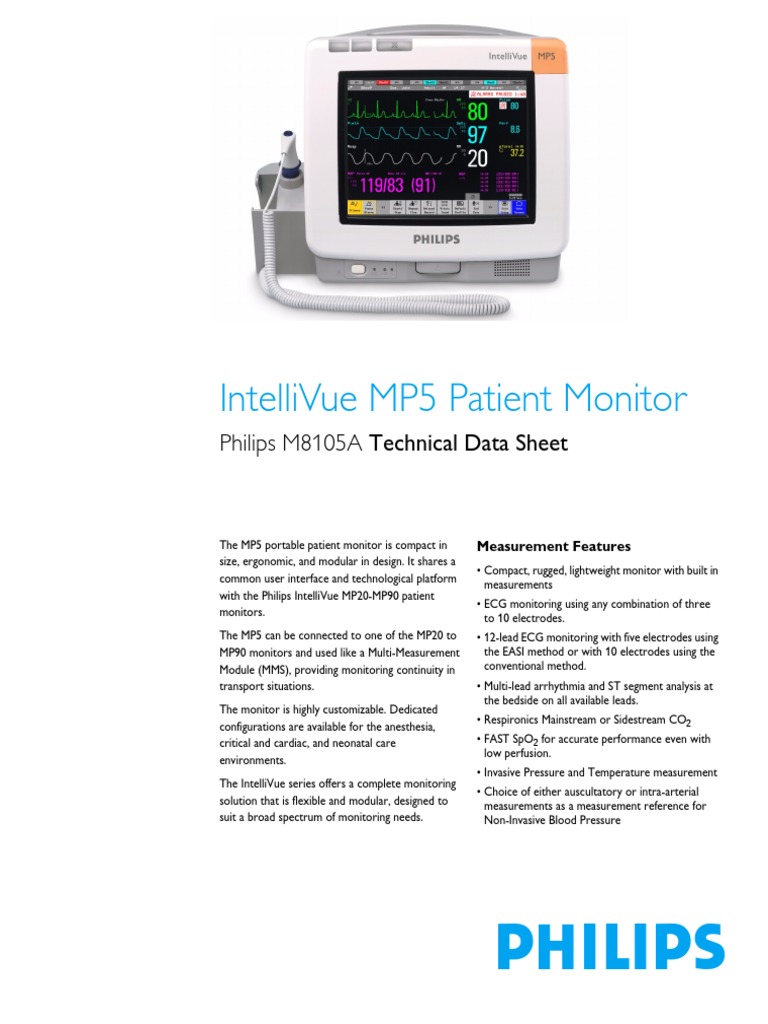 Philips IntelliVue MP5 Technical Datasheet | PDF | Electrocardiography ...