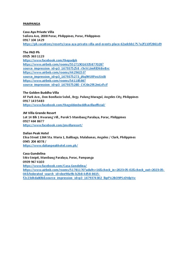 PAMPANGA Villas and Hotel | PDF