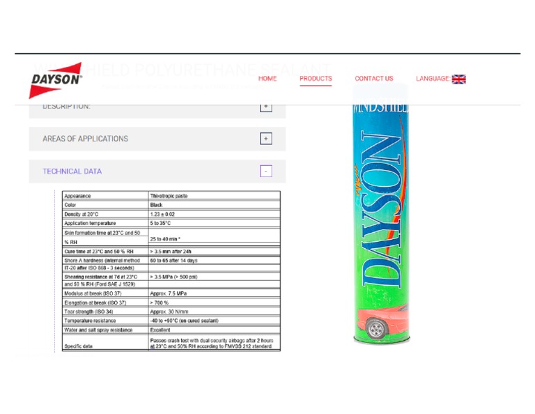 Dayson - Windshield Polyurethane Sealant | PDF