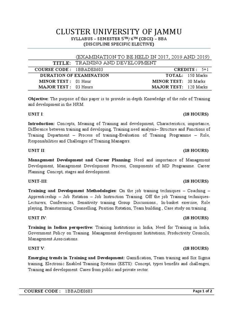 Training and Development Syllabus | PDF