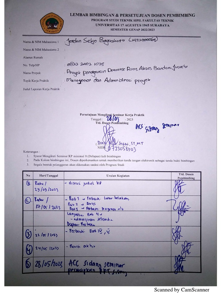 Lembar Persetujuan ACC Dosen Pembimbing | PDF