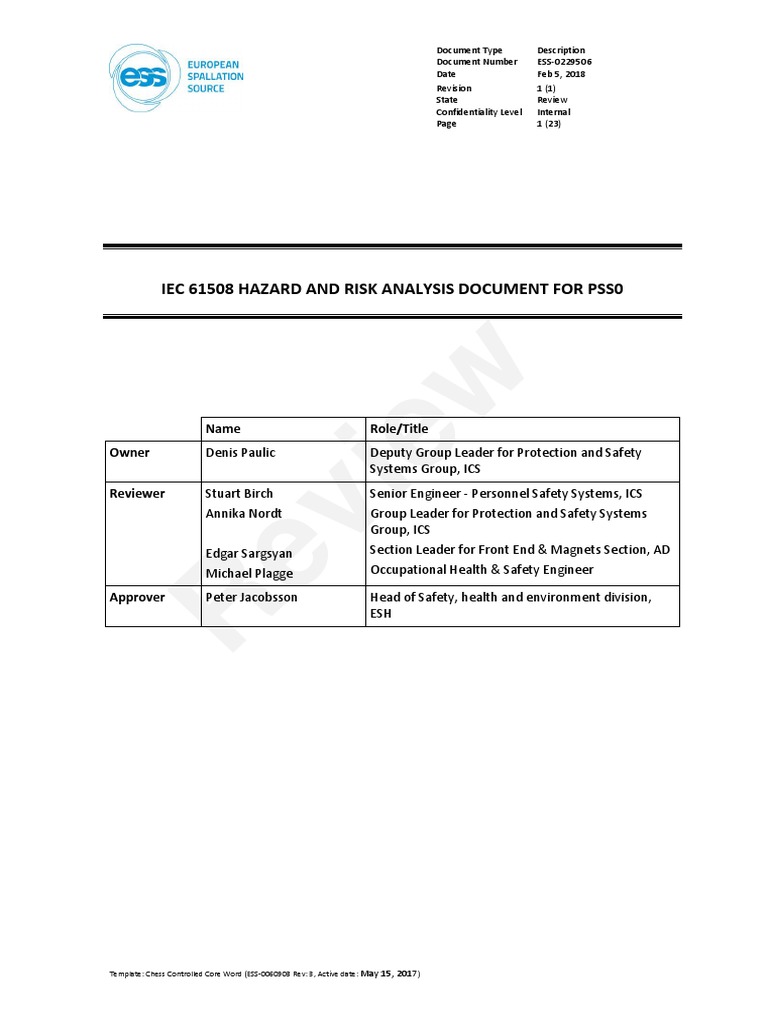 ESS-0229506 - IEC 61508 Hazard and Risk Analysis Document For PSS0 | PDF