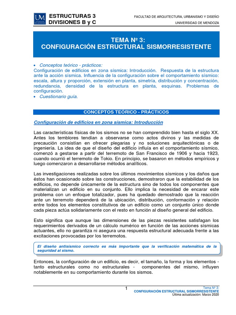 Tema 3 Configuración Estructural Sismorresistente | PDF | Deformación (ingeniería) | Temblores