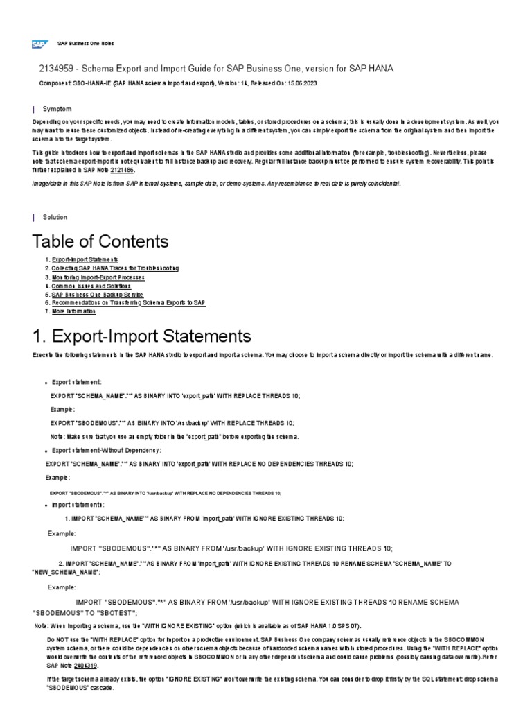 Schema Export and Import Guide For SAP Business One, Version For SAP ...