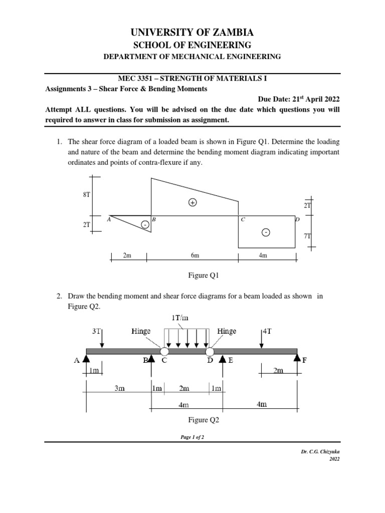 Shear Force Bending Moment Assignment - 2022 | PDF | Technology & Engineering