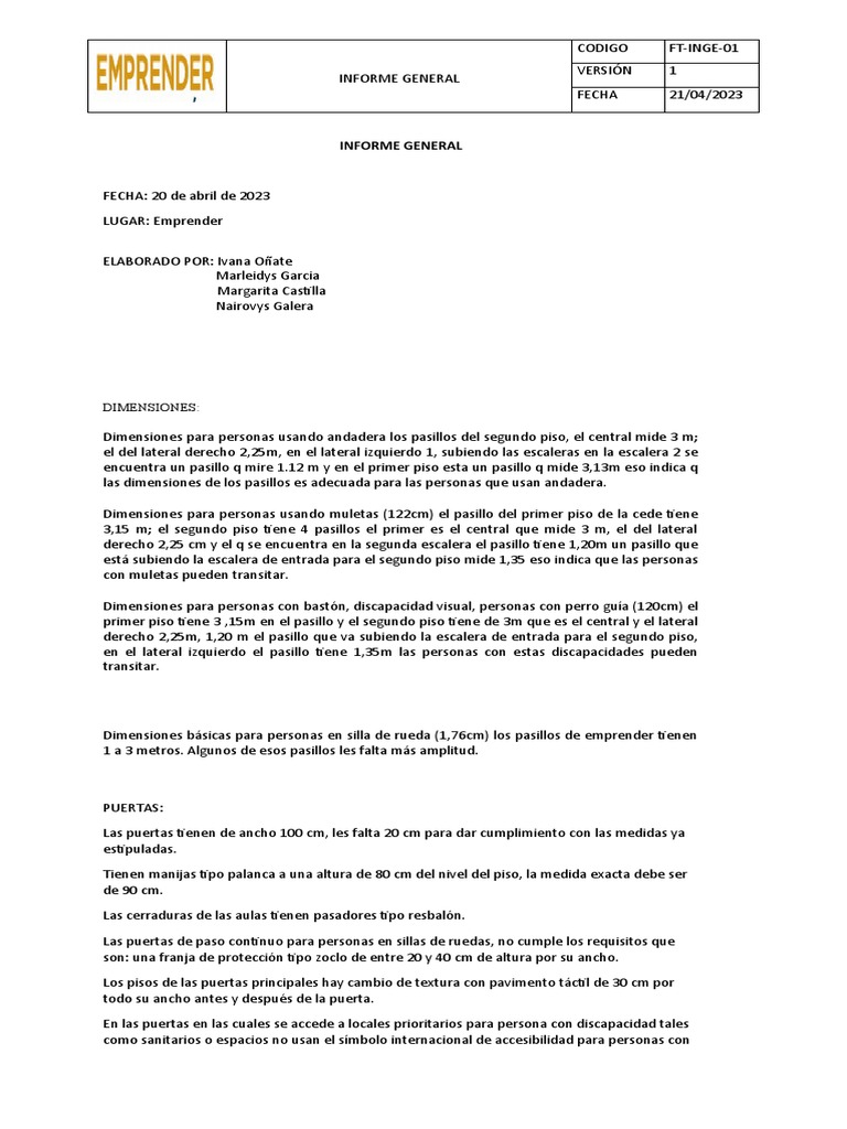 Informe General Realizado | PDF | Escalera | Infraestructura peatonal