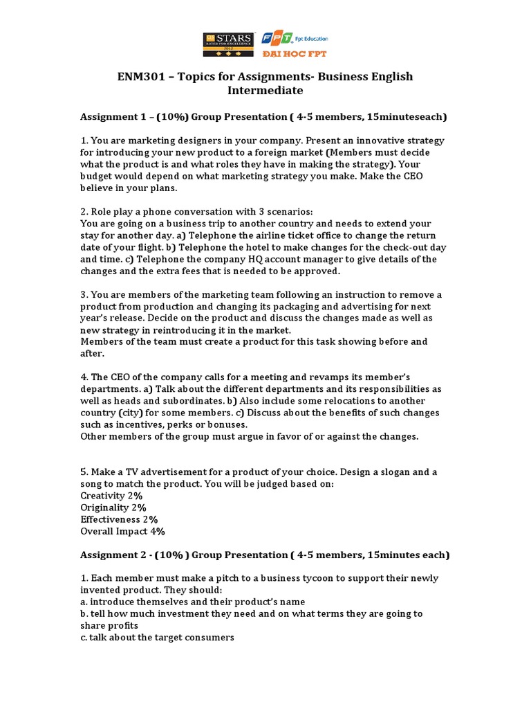 Business English Assignment Topics | PDF | Business | Mass Media