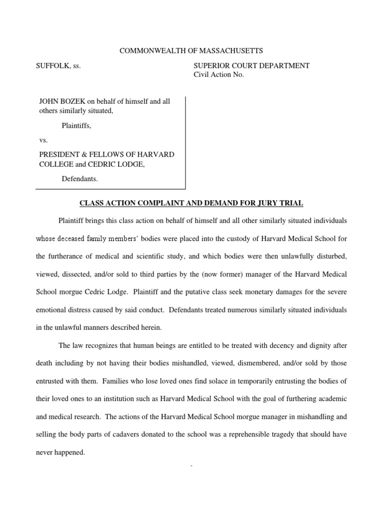 Harvard Morgue Class Action | PDF