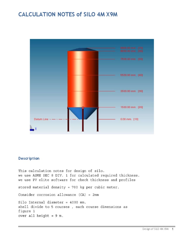 Calculation Notes of Silo 4M X9M: Description | PDF | Stress (Mechanics ...