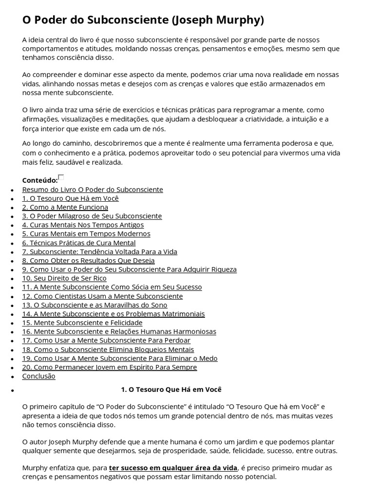 Poder do Subconsciente: Guia Prático | PDF