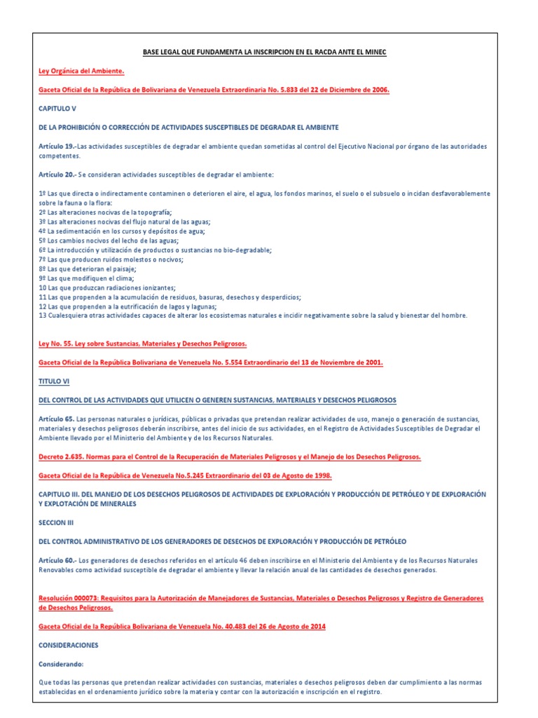 Base Legal - Inscripc en RACDA en El MINEC | PDF | Residuos | Entorno ...