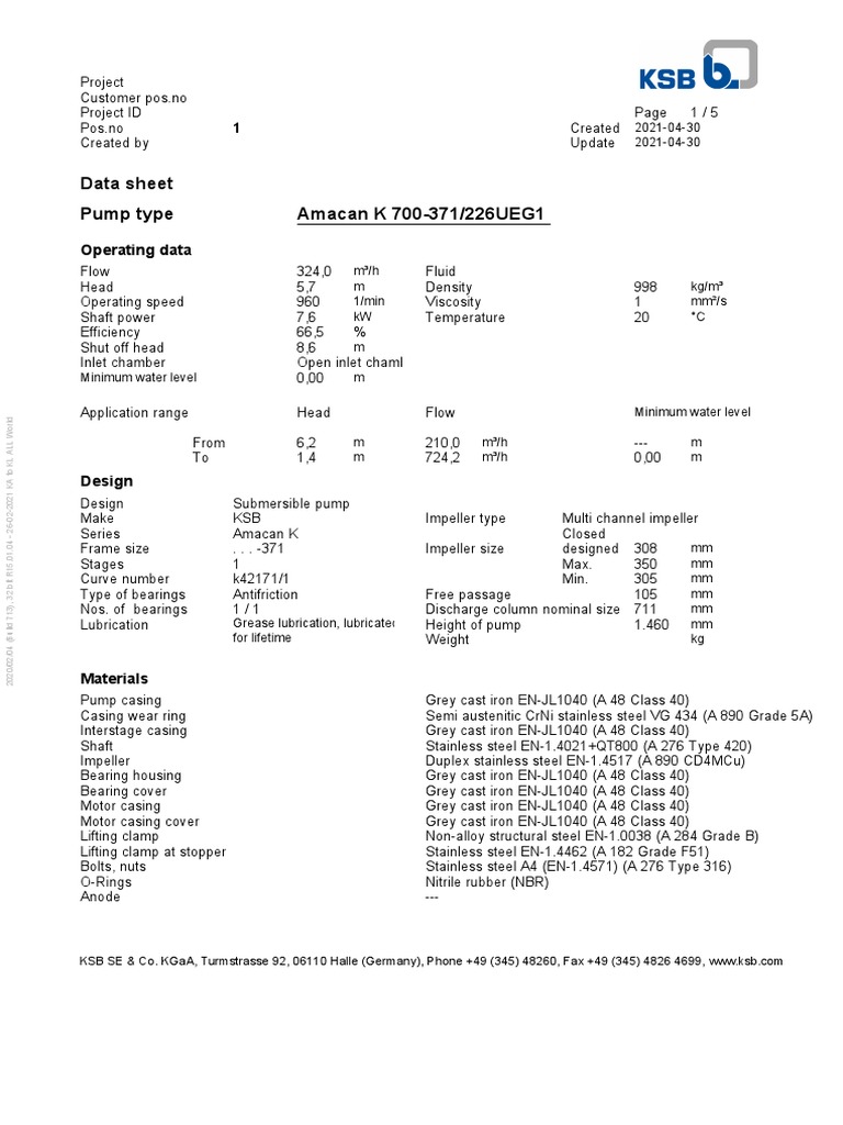 Amacan K 700-371 - 226UEG1 | PDF | Pump | Bearing (Mechanical)