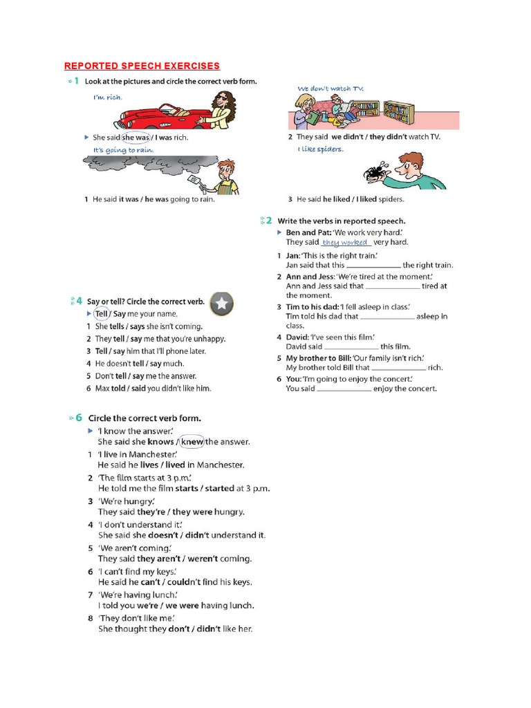 Reported Speech Exercises | PDF
