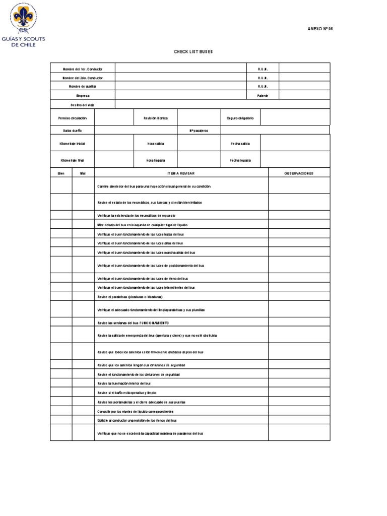 Anexo 5 Check List Buses | PDF | Transporte | Tecnología de vehículos