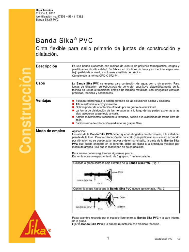 Banda Sika PVC | PDF | Hormigón | Cloruro de polivinilo