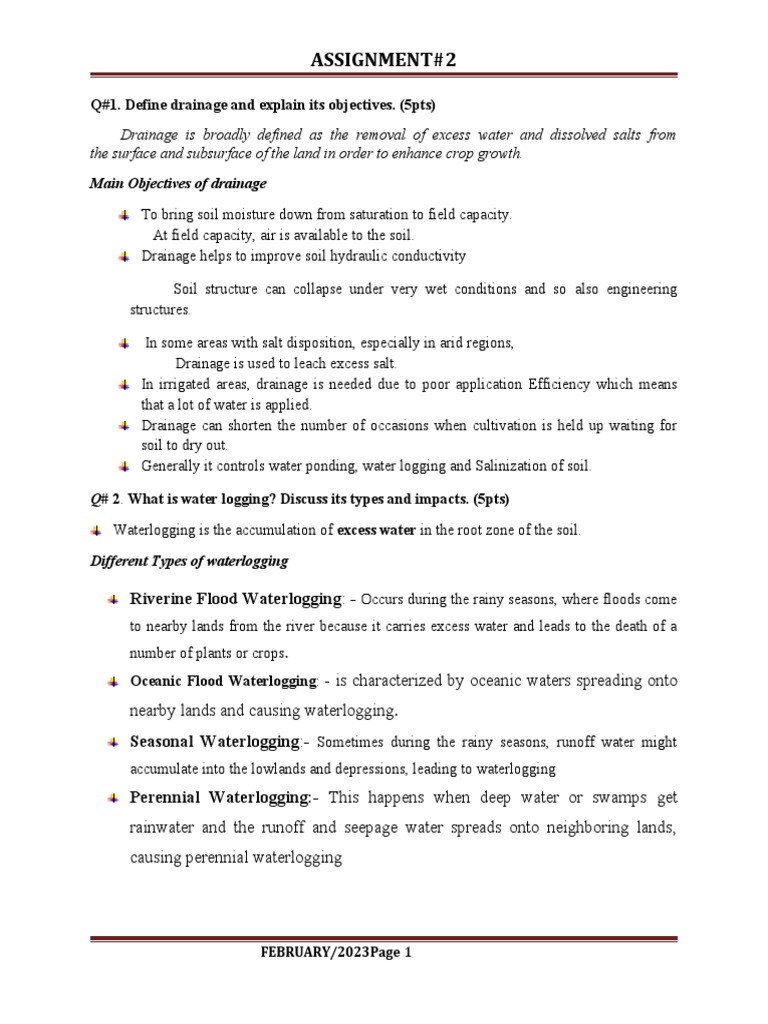 Answer For Assignment #2 | PDF | Soil | Drainage