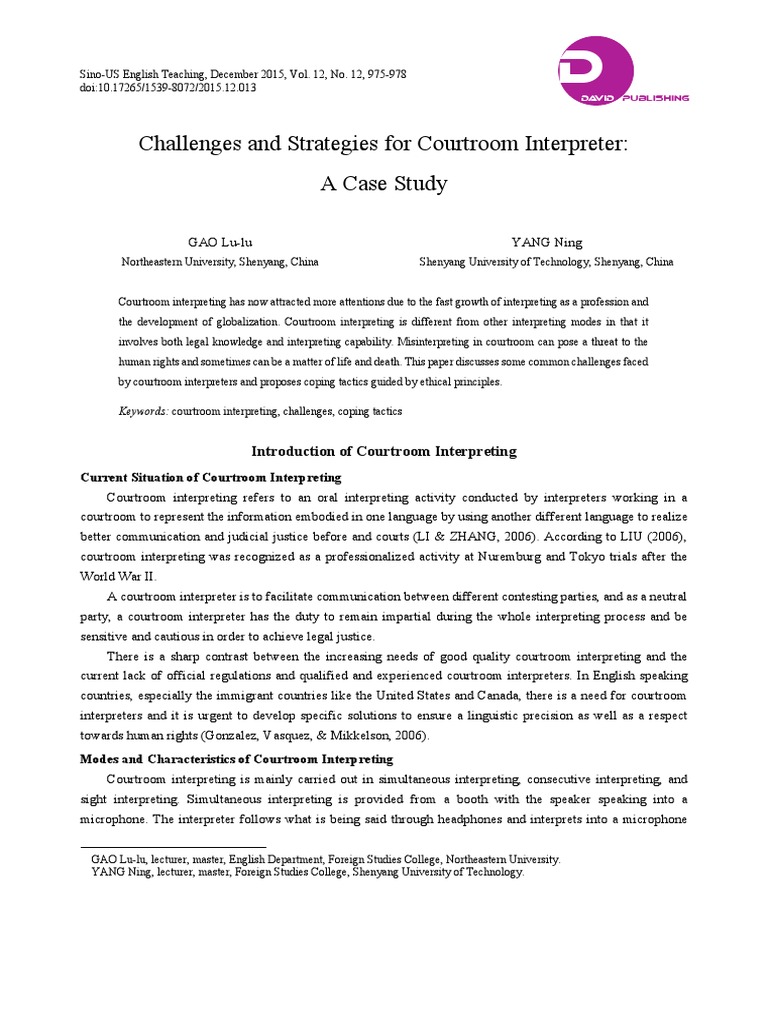 Challenges and Strategies For Courtroom Interpreter: A Case Study | PDF ...