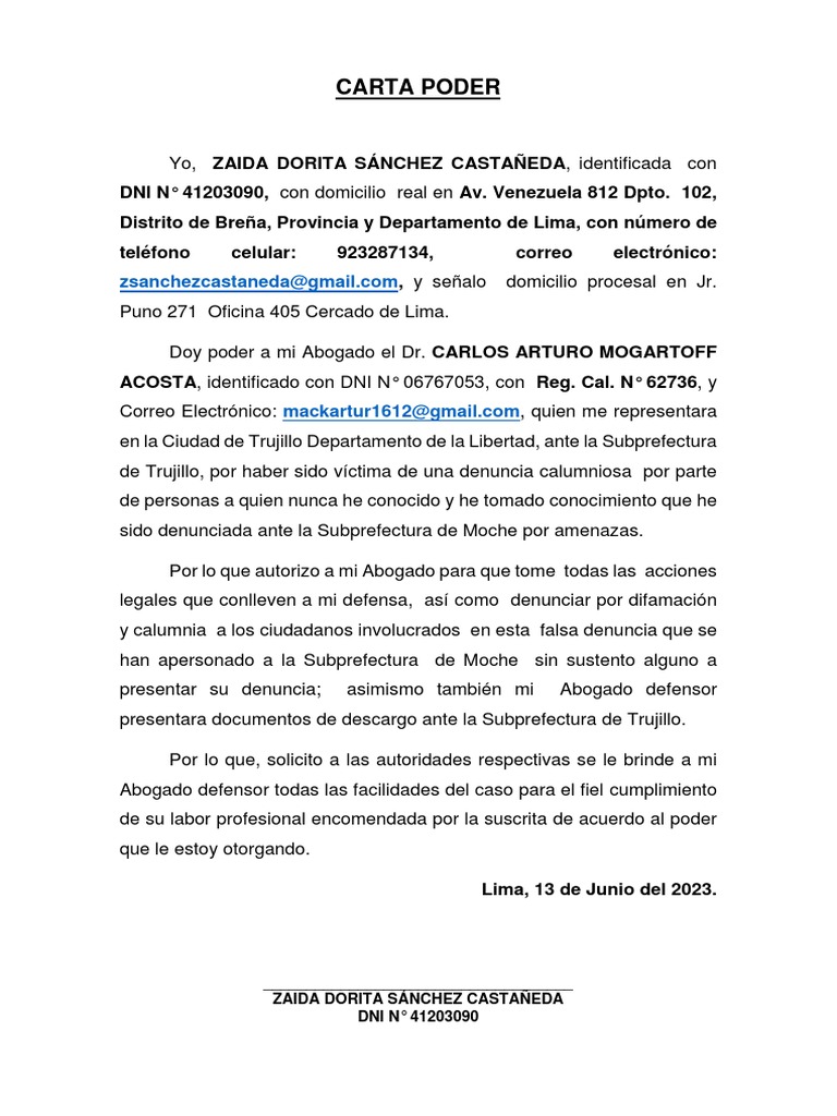 Carta Poder para Defensa Legal en Trujillo | PDF | Derecho