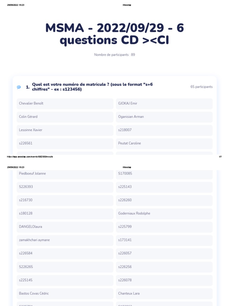 Wooclap - Classification CD-CI - 29.09.2022 | PDF | Échecs