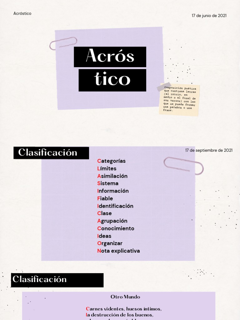 Acróstico Sobre La Palabra Clasificación - Rentería - Martínez - Daniel ...