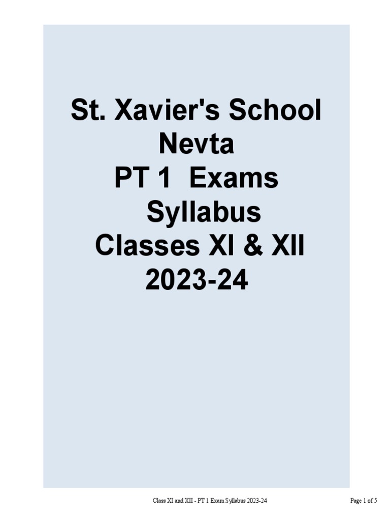St. Xavier's School Nevta PT 1 Exams Syllabus Classes XI & XII 2023-24 | PDF | Geography | Economics