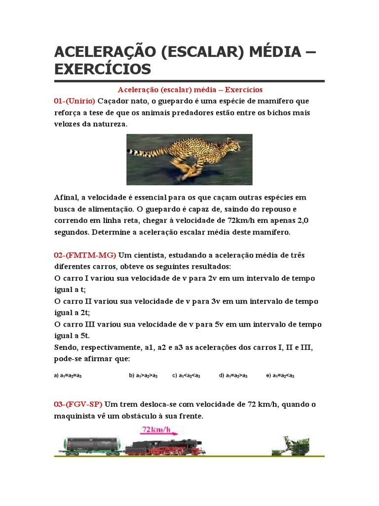 Atividades Física Aceleração Escalar | PDF | Velocidade | Aceleração