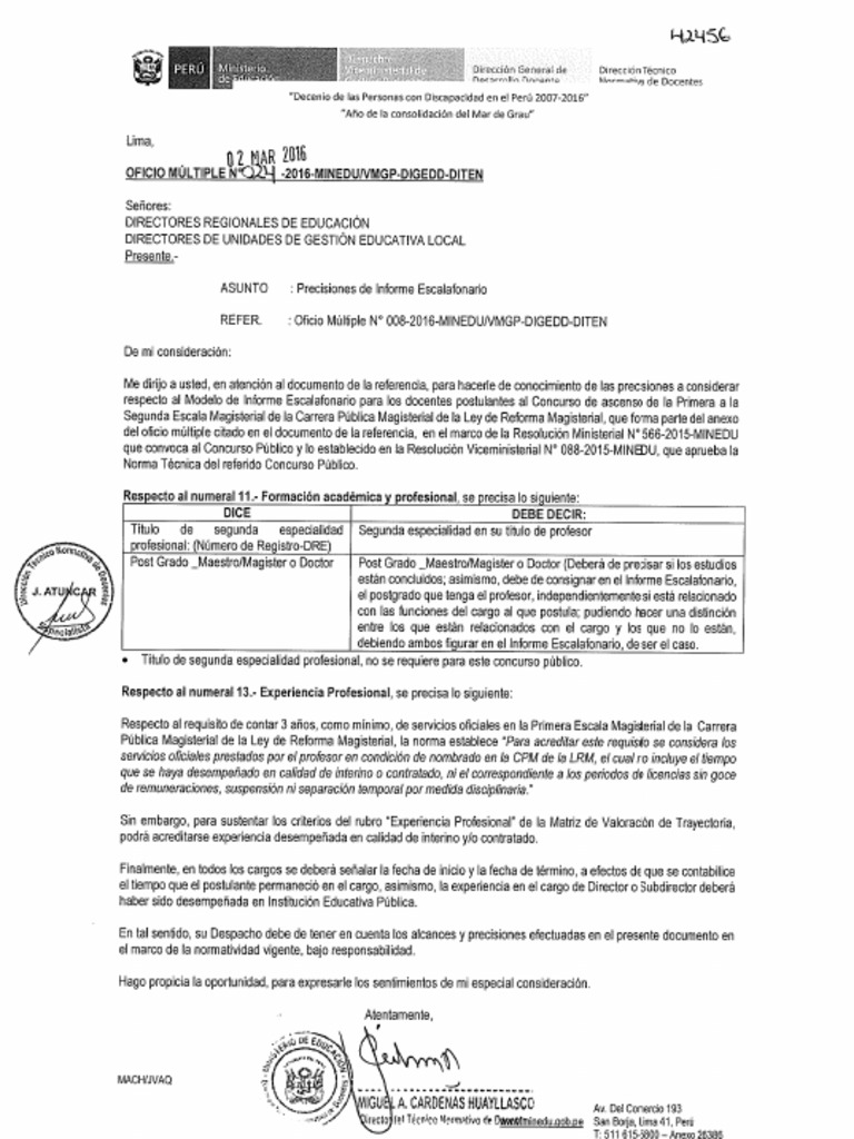 Oficio Multiple 024-2016-Diten - Precisones Del Informe Escalafonario ... Oficio Multiple 024-2016-Diten - Precisones Del Informe Escalafonario ...