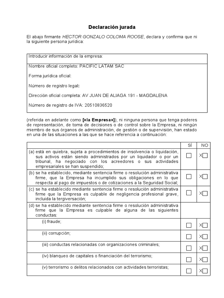Declaration of Honour - Español | PDF | Sentencia (ley) | Justicia