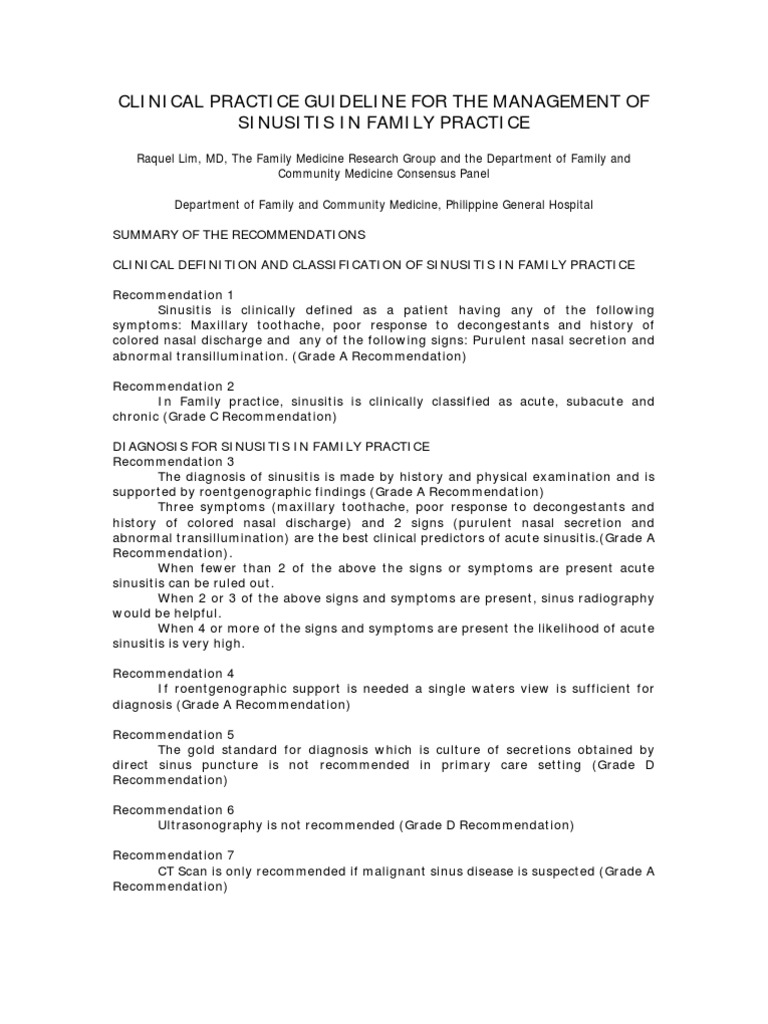Sinusitis Management Guidelines for Family Practice | PDF | Evidence ...