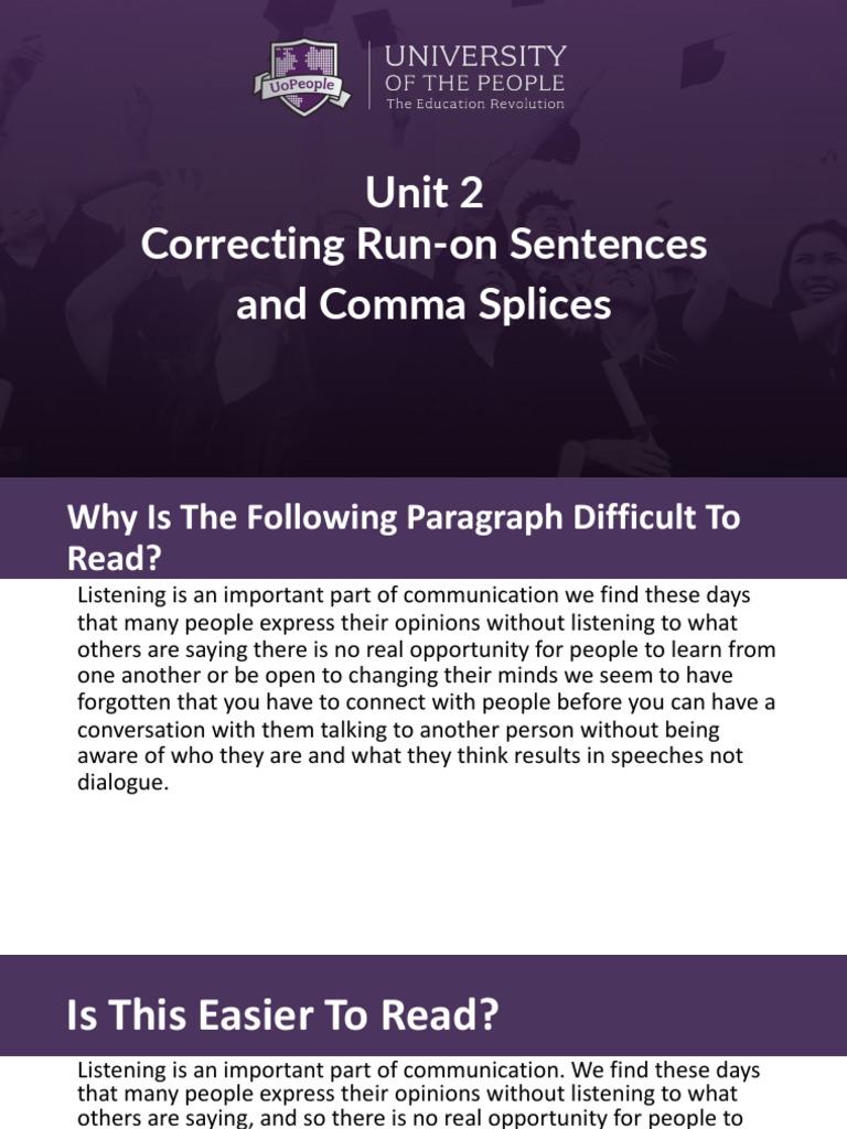 ENGL 0008 Unit 2 Lesson Correcting Run-On Sentences and Comma Splices | PDF | Comma | Language ...