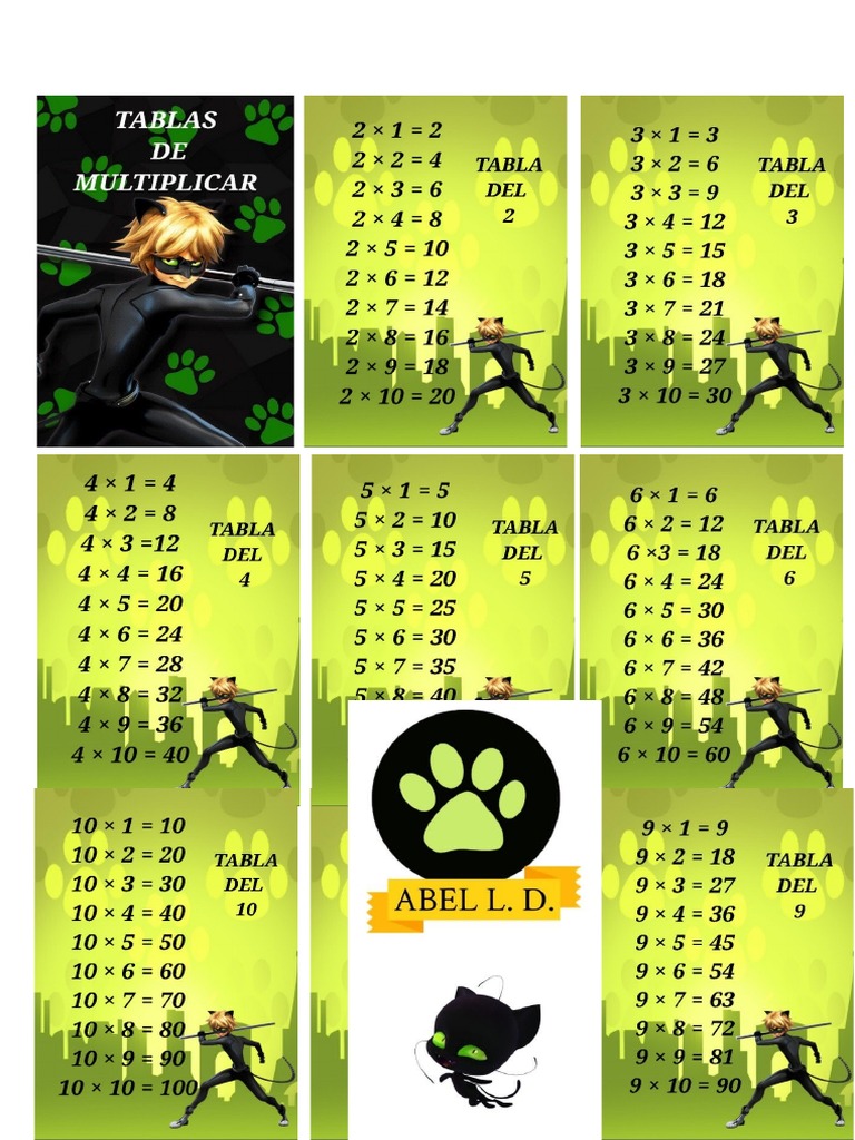 Tablas de Multiplicar Cat Noir | PDF