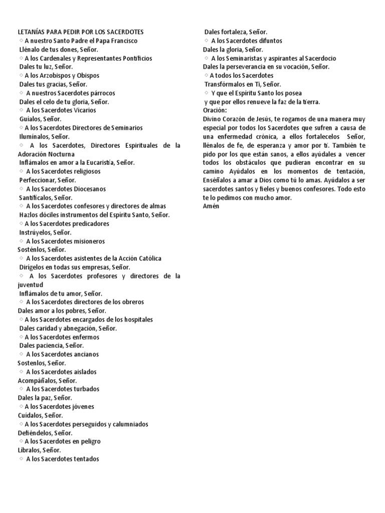 Letanías para Pedir Por Los Sacerdotes | PDF | Sacerdote | Seminario