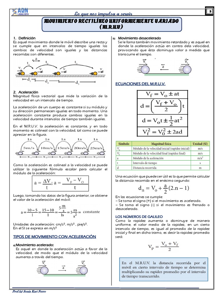 Movimiento Rectilíeno Uniformemente Variado | PDF | Velocidad | Aceleración