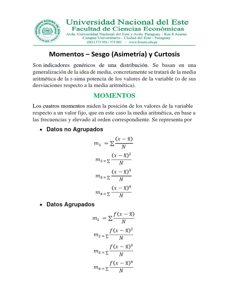 Momentos - Sesgo y Curtosis | PDF | Media | Oblicuidad