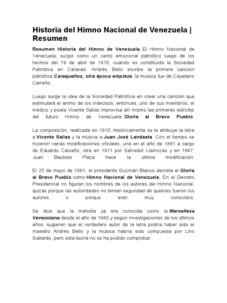 Historia Del Himno Nacional de Venezuela | PDF
