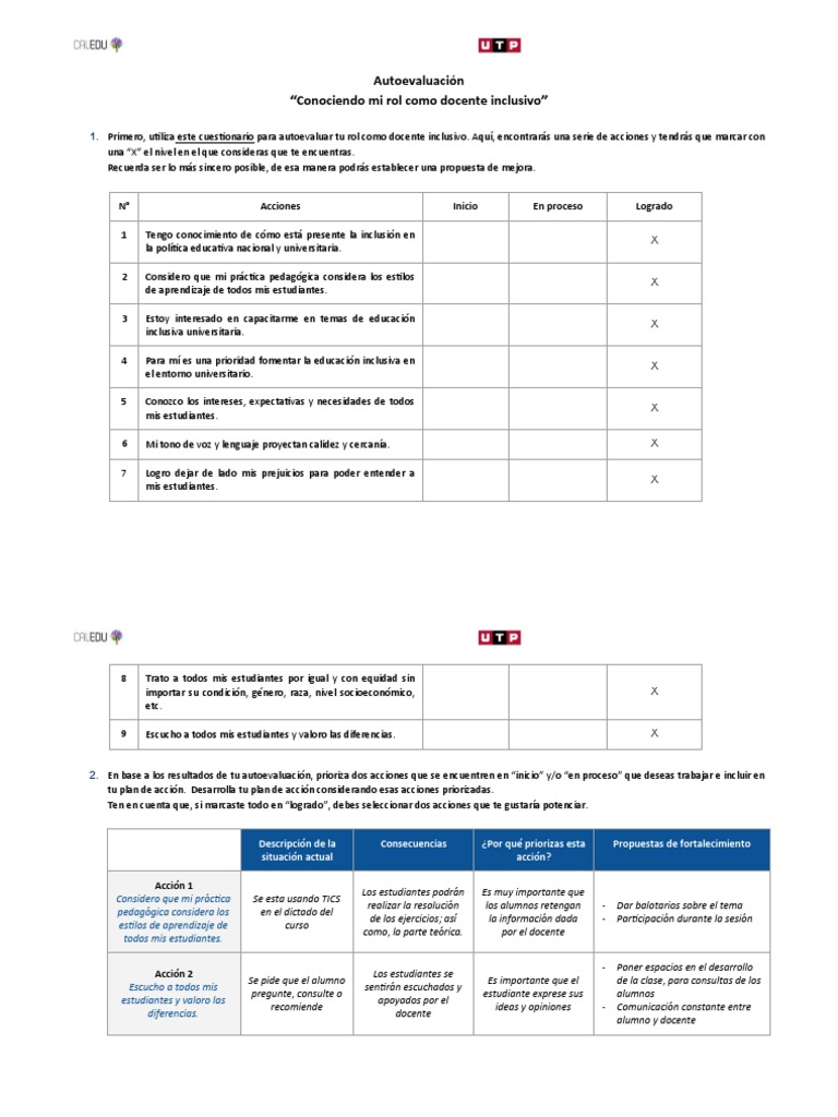 Act. Reflexiva - Plantilla para La Tarea-1 | PDF | Maestros | Inclusión ...