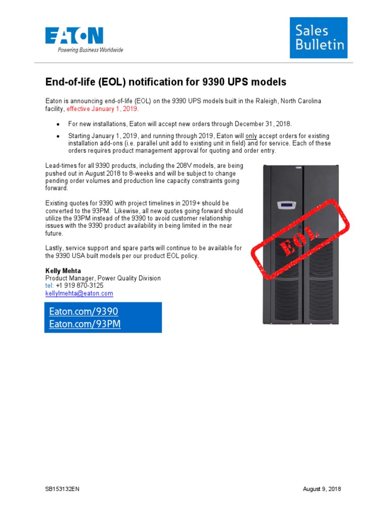 Eaton 9390 Ups EOL Sales Bulletin SB153132EN - 339 | PDF | Computers ...