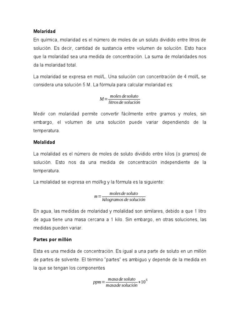Molaridad Molalidad PPM PDF