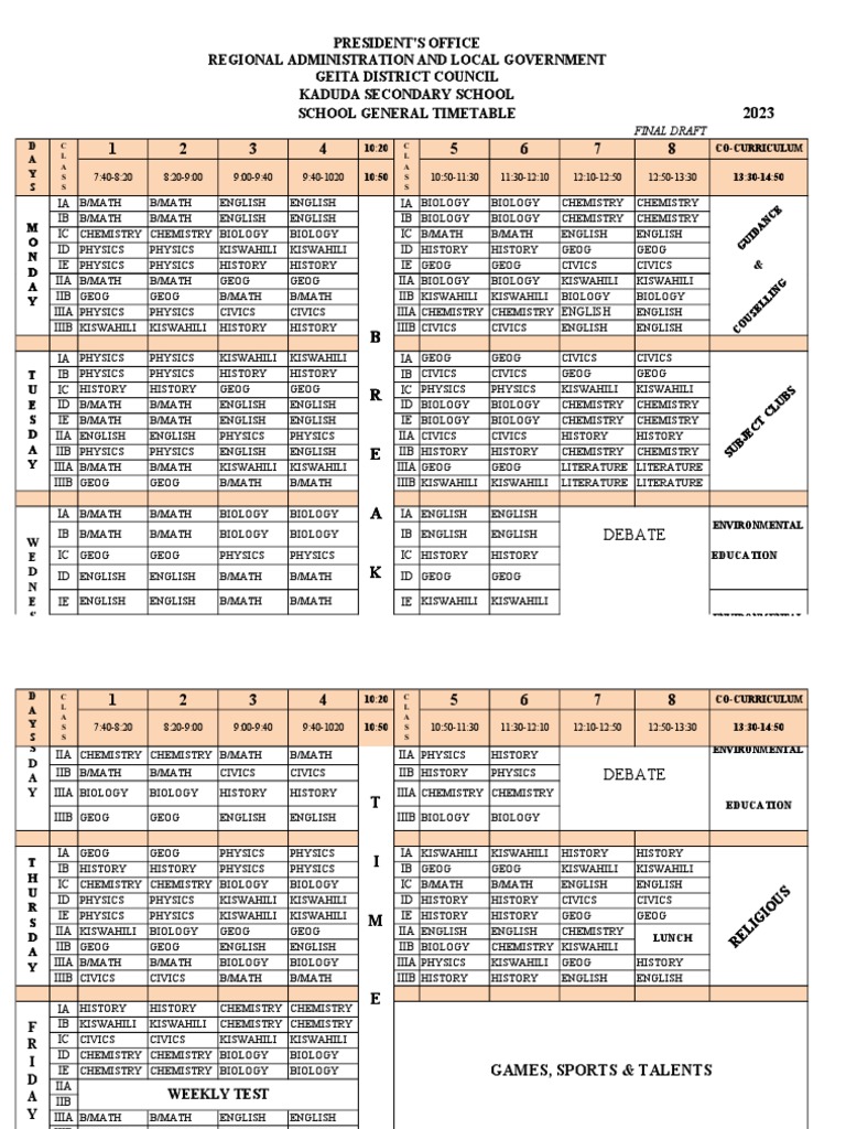 Timetable Final Draft 2023 | PDF