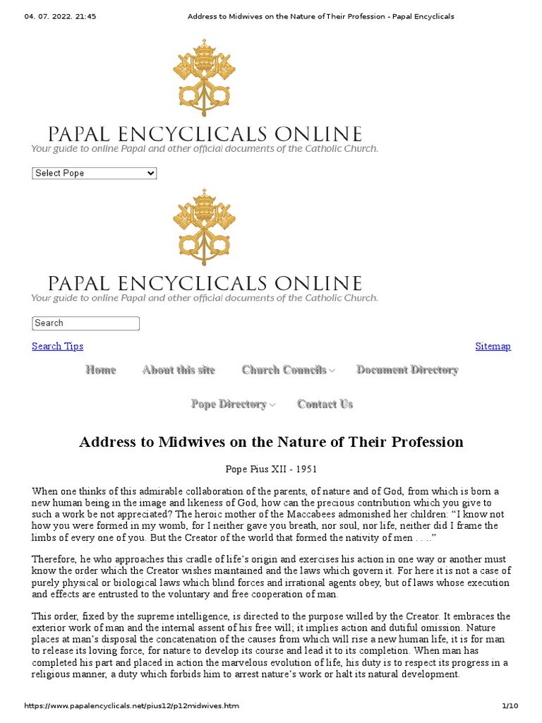 Address To Midwives On The Nature of Their Profession - Papal ...