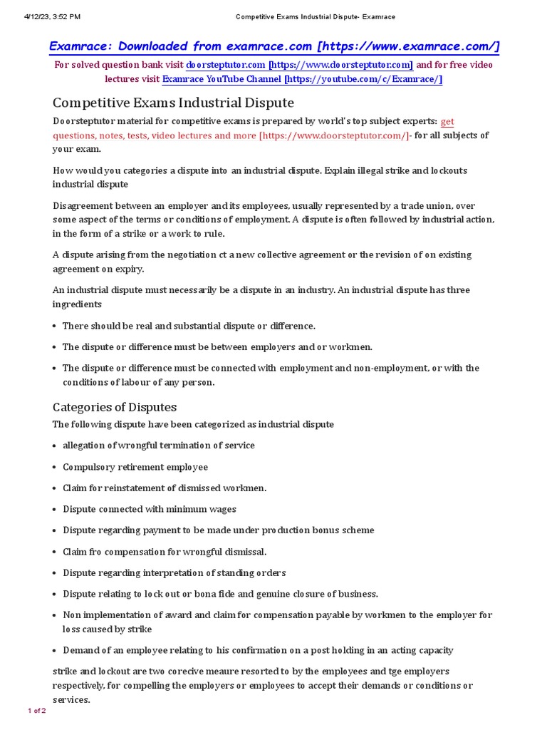 Labour Law Industrial Dispute | PDF | Strike Action | Lockout (Industry)