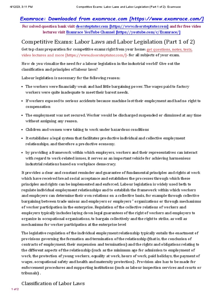 Labor Laws and Legislation Overview | PDF | Labour Law | Employment