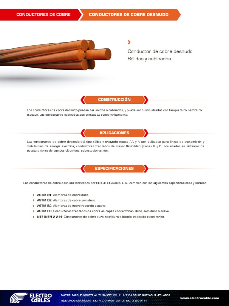 Ficha Cobre Desnudo | Descargar gratis PDF | Conductor electrico | Cobre