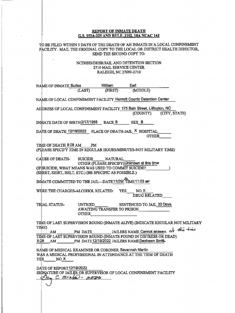 William Surles Jail Death Report | PDF