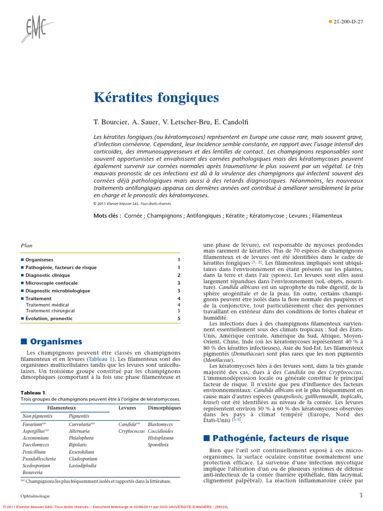 Kératites fongiques : diagnostic et traitement | PDF | Candida ...