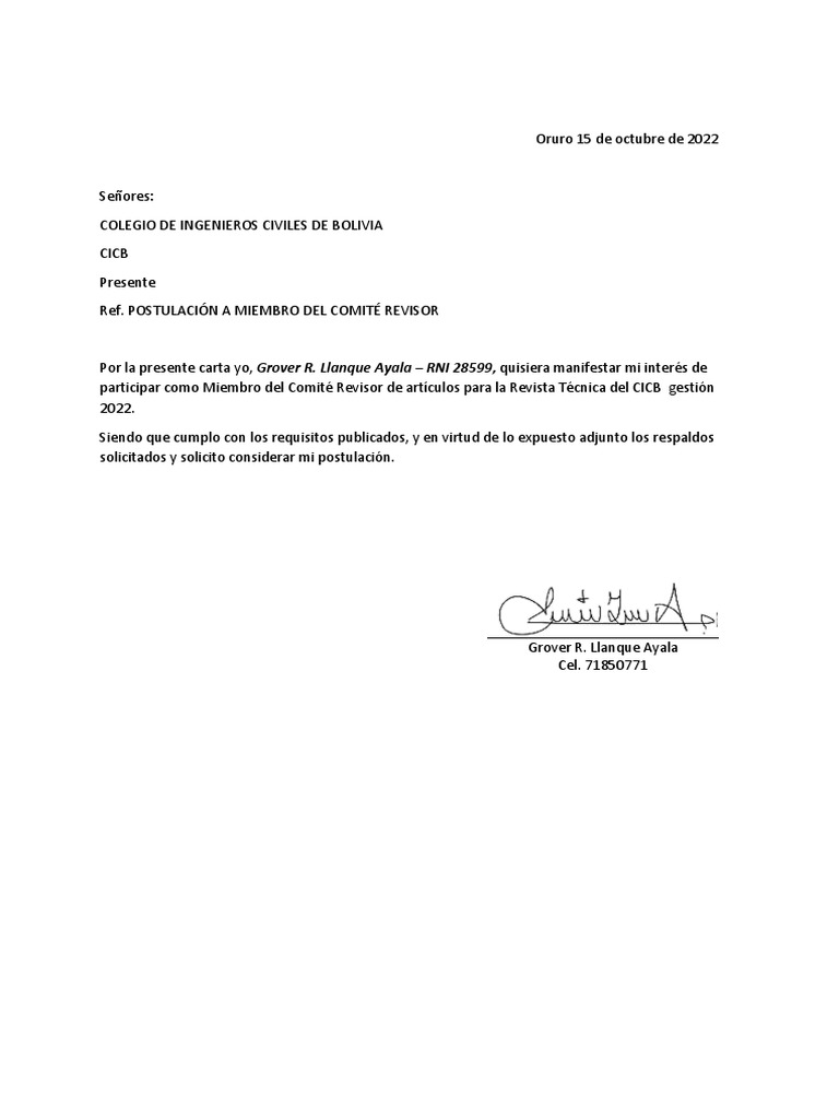 Modelo de Carta Expresion de Interes | PDF