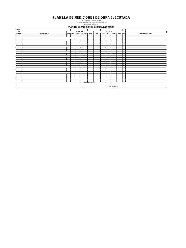 Planilla de Medicion | PDF