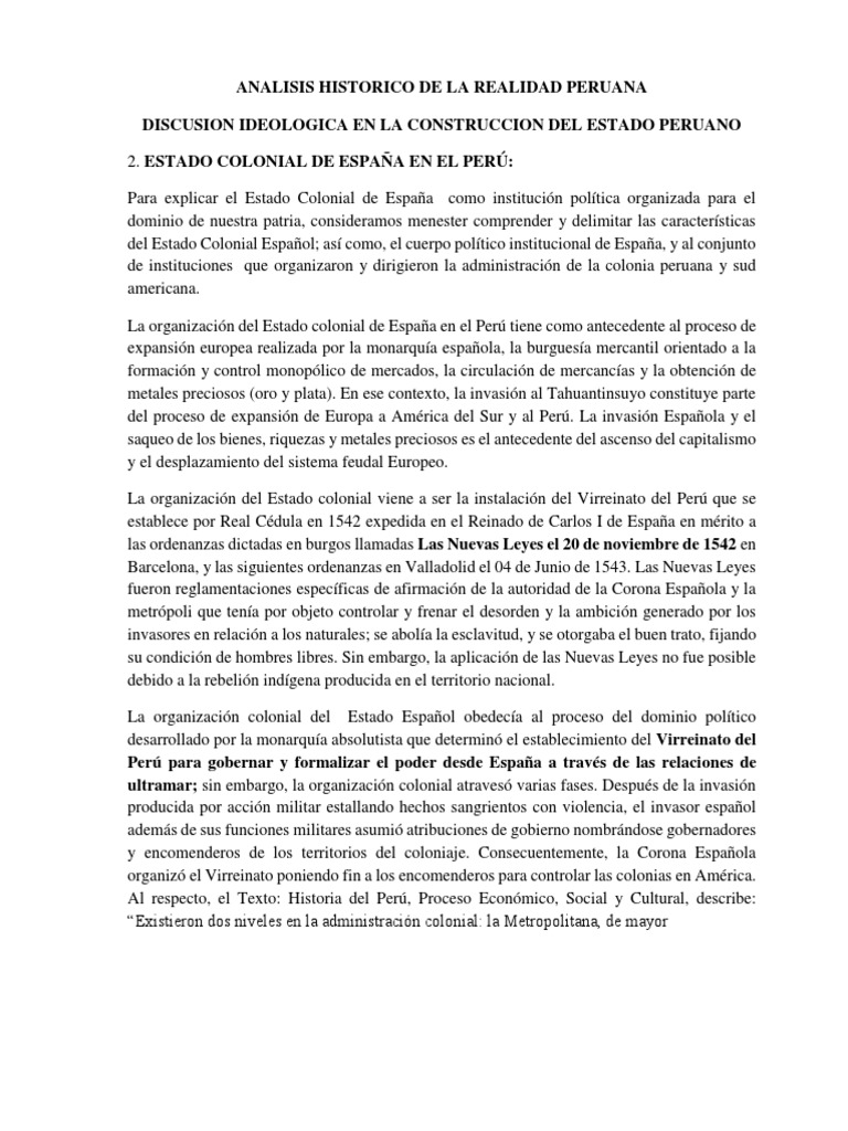 Estado Colonial de España en El Perú. | PDF | Imperio español | Nueva ...